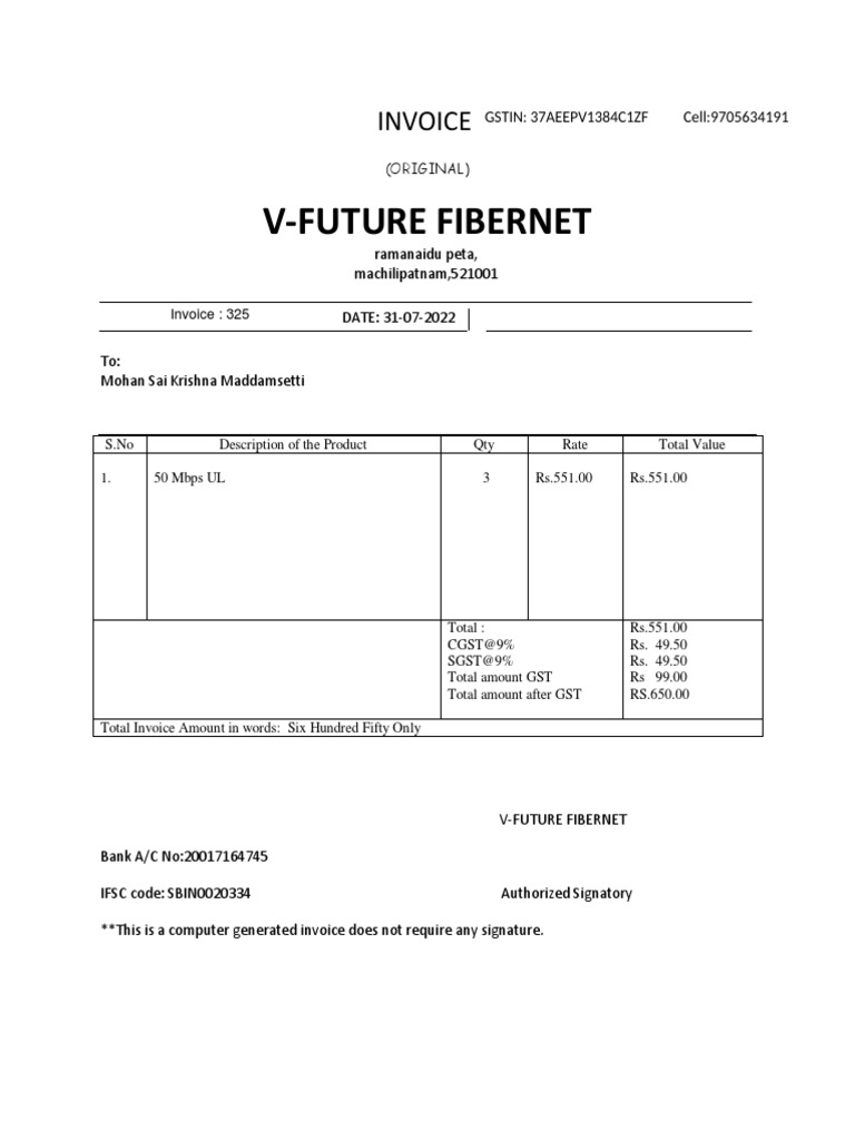 July Wifi Bill | PDF | Business | Finance & Money Management