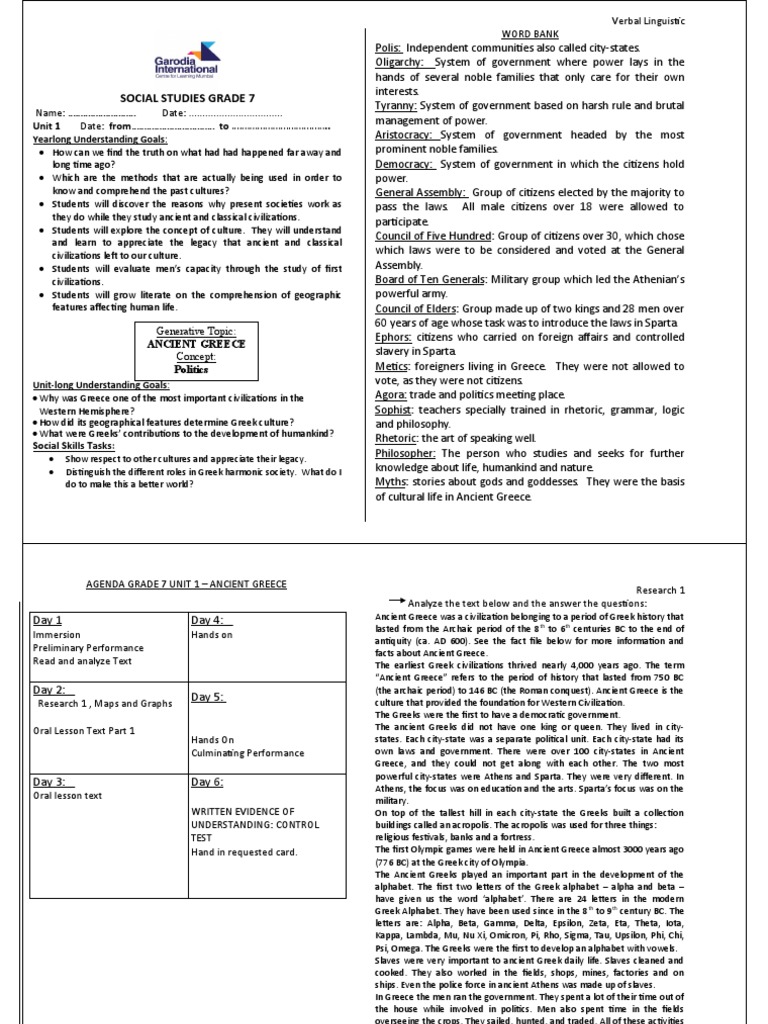 Grade 7 Unit 1 Ancient Greece | PDF | Ancient Greece | Greece