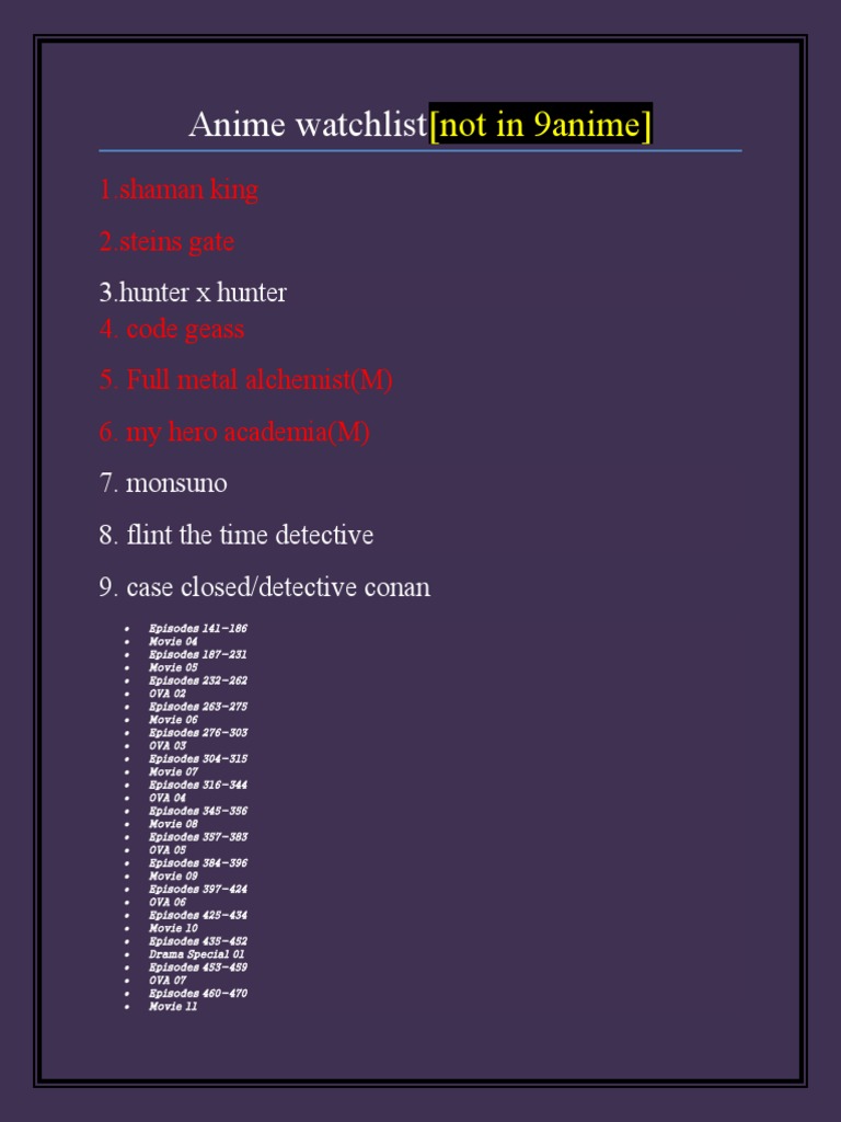 Anime Watchlist | PDF