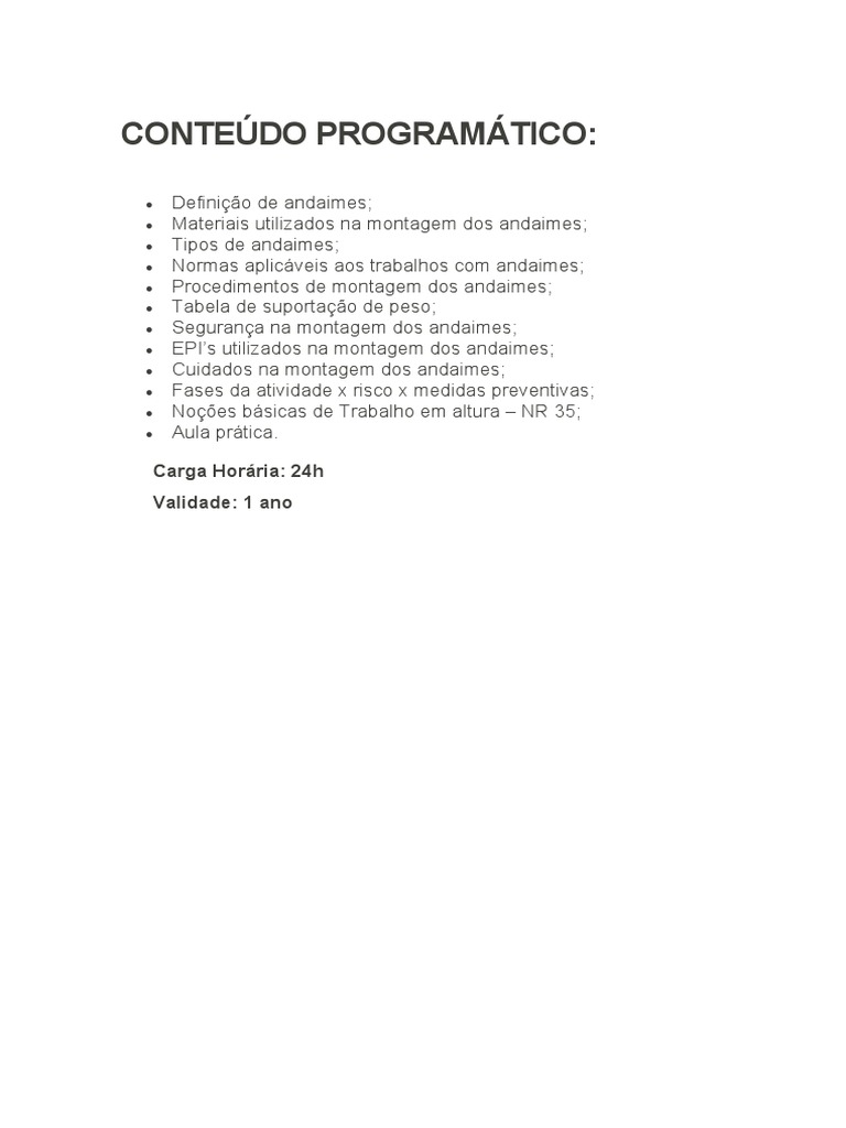 Conteúdo Programático Andaime | PDF