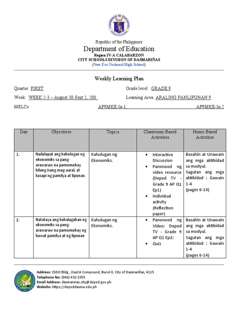 Weekly-Learning-Plan-2022-2023-cris salinas | PDF | Philippines