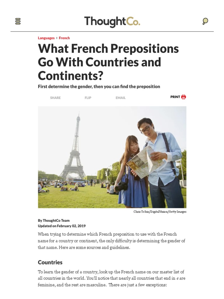 What French Prepositions Go With Countries, Continents | PDF ...