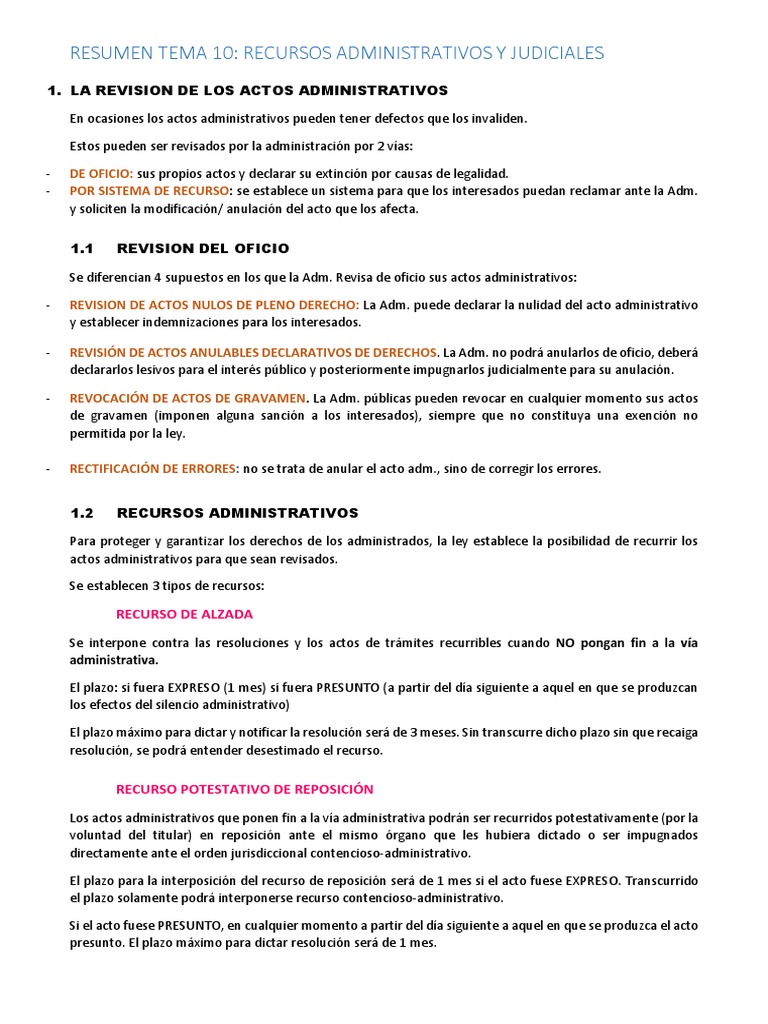 Procedimientos de revisión de actos administrativos y recursos ...