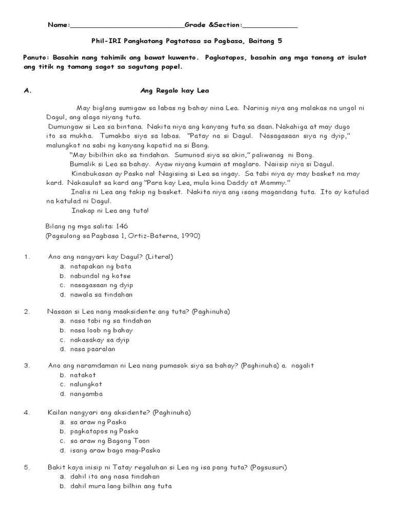 Group Screening Test For Grade 5 2022 | PDF
