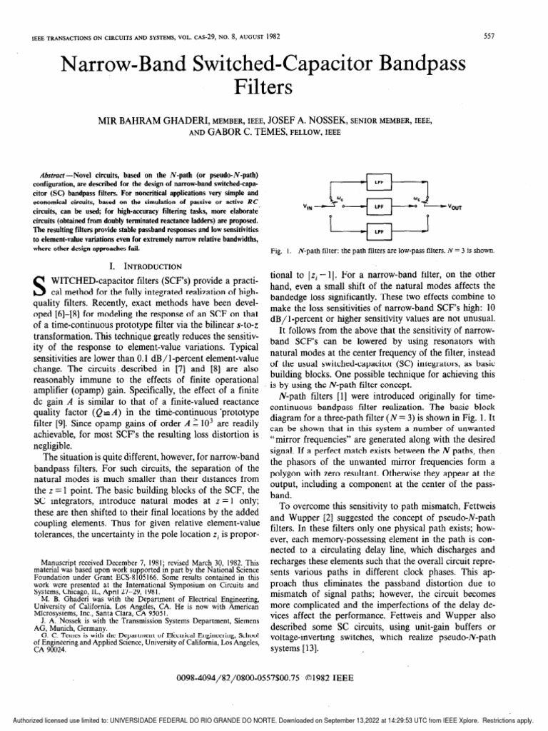 Narrow-Band Switched-Capacitor Bandpass Filters | PDF | Electronic ...