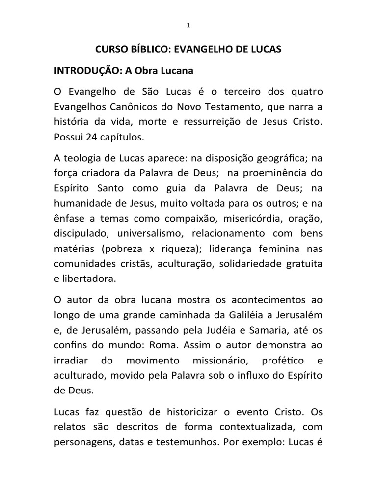 Uma Análise do Conteúdo e da Teologia do Evangelho de Lucas | PDF ...