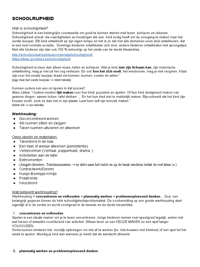 Schoolrijpheid Derde Kleuterklas | PDF