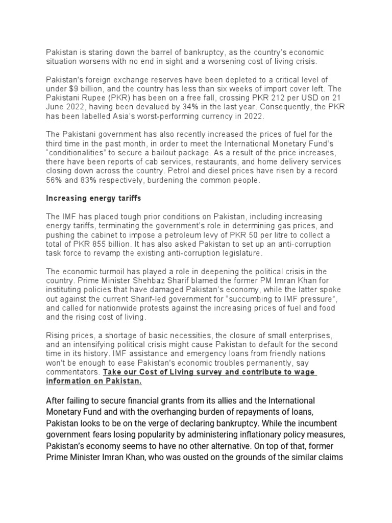 Pakistan Is Staring Down The Barrel of Bankruptcy | PDF | Cost Of ...