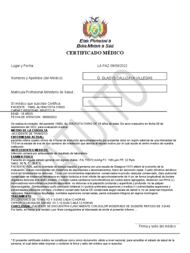Certificado-Medico Paciente Yamil MS | PDF | Causas de la muerte | Medicina