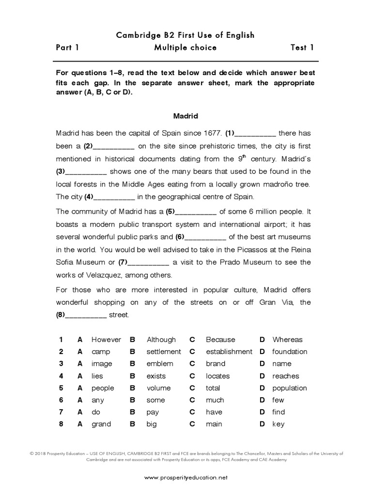 B2 Use of English Test 01-Pages-2-5 | PDF | Madrid
