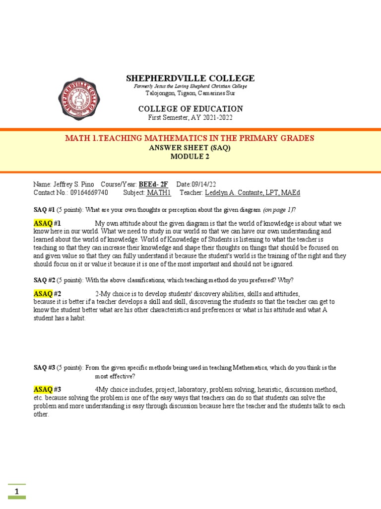 Module 2. Methodologies in Teaching Mathematics | PDF | Axiom | Cognitive Psychology