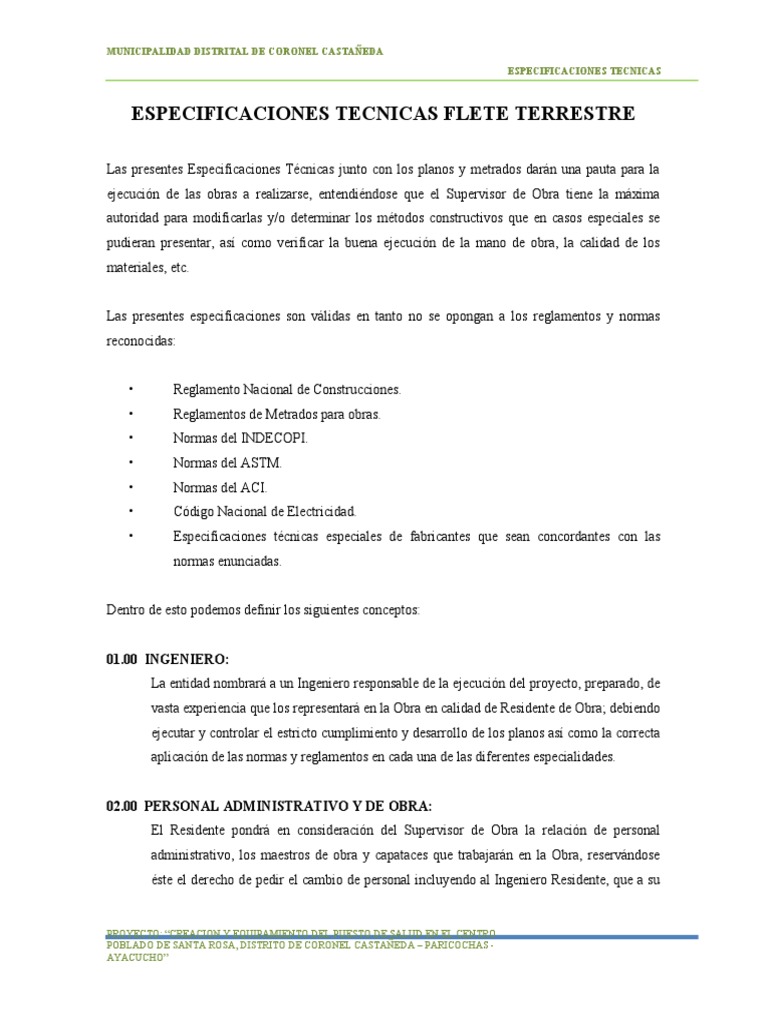 Especificaciones Tecnicas - Flete Terrestre | PDF | Transporte