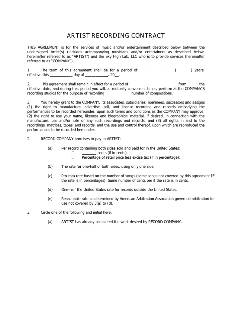 Artist Recording Contract | PDF