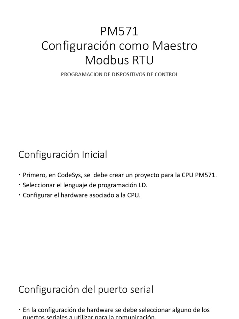 Configuración de un controlador lógico programable como maestro Modbus ...