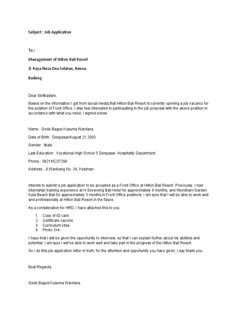 Application Kusuma - Hilton Bali Resort | PDF