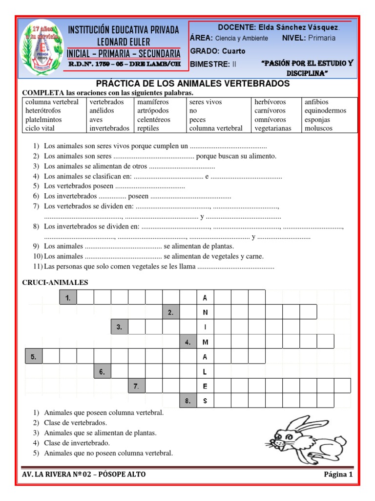 Los Animales Vertebrados | PDF | Mamíferos | Invertebrado