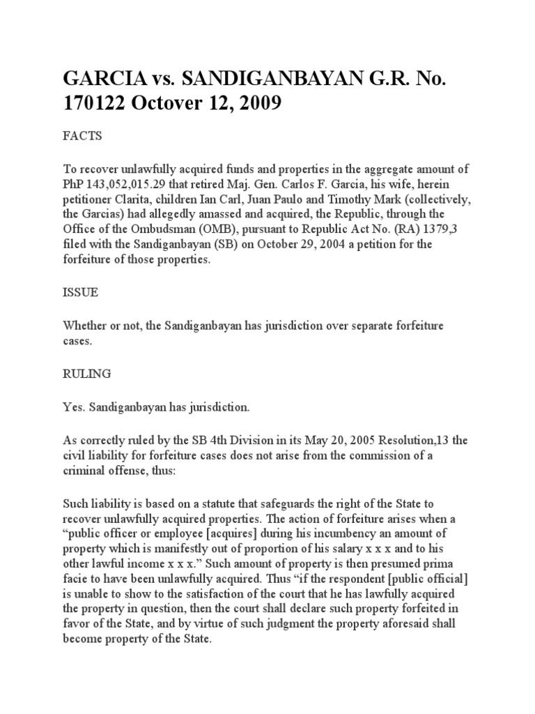Garcia vs. Sandiganbayan Forfeiture Case | PDF | Social Science | Law