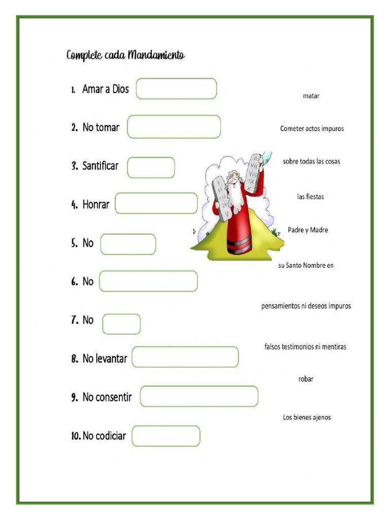 Ficha de Los Diez Mandamientos | PDF