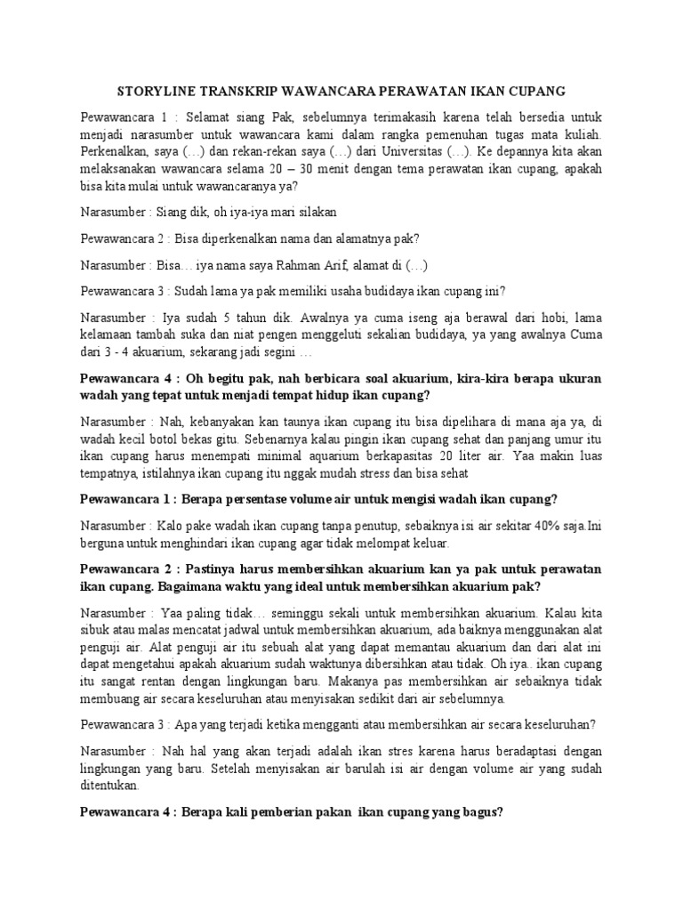 JK - Transkrip Wawancara Cupang | PDF