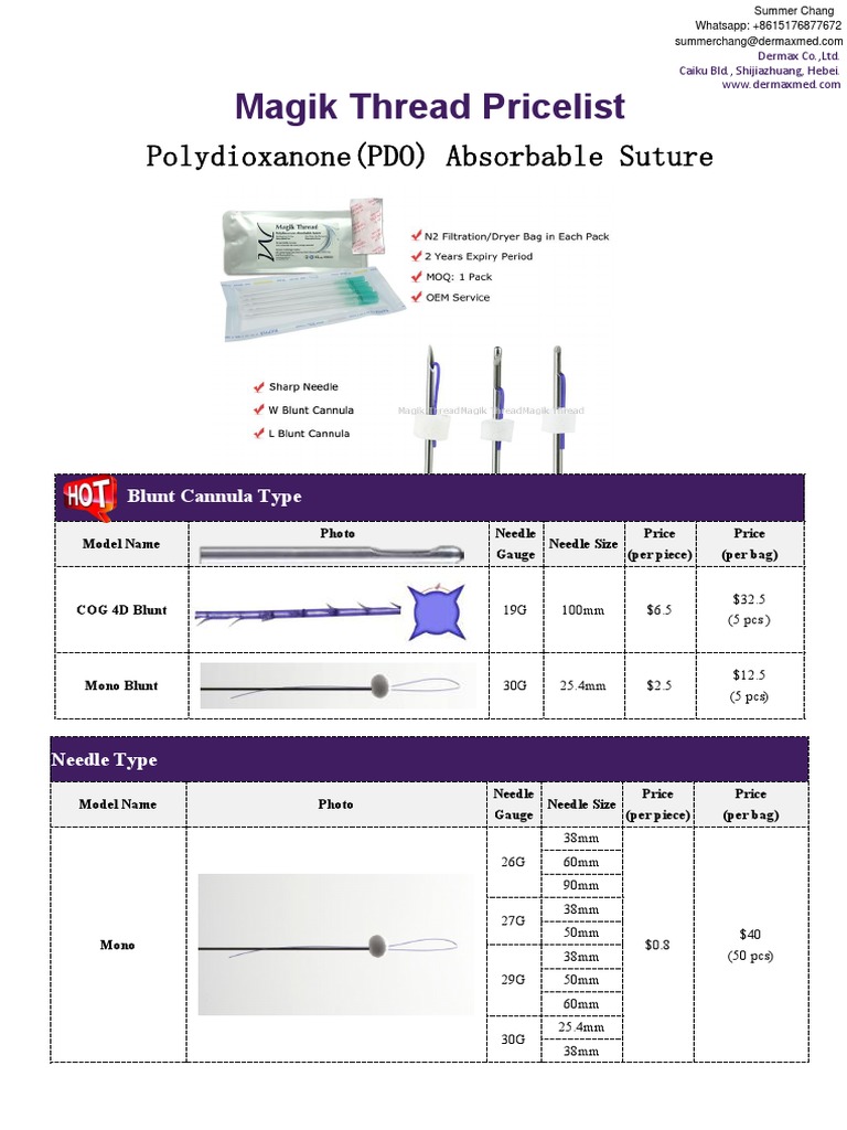 Magik Thread PDO Pricelist | PDF | Equipment | Medical Equipment