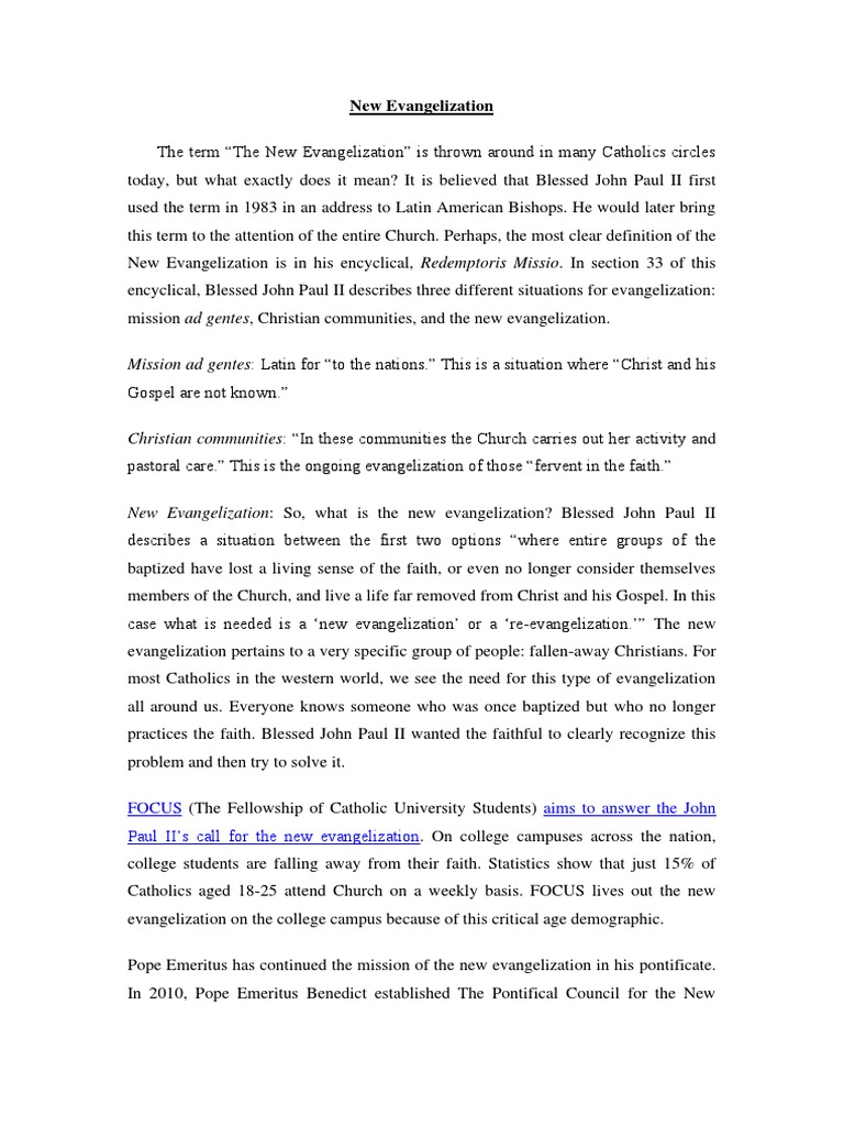 Renewing Faith Through Love: The Call of the New Evangelization to ...