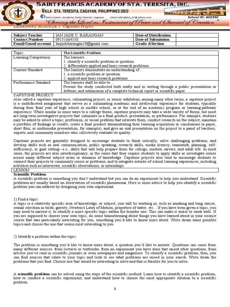 Module 1 Capstone Pdf Teaching Method Experiment