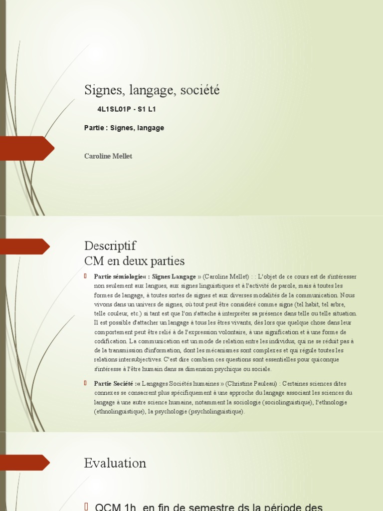 SLS Cours 1 Def | PDF | Linguistique | Discours