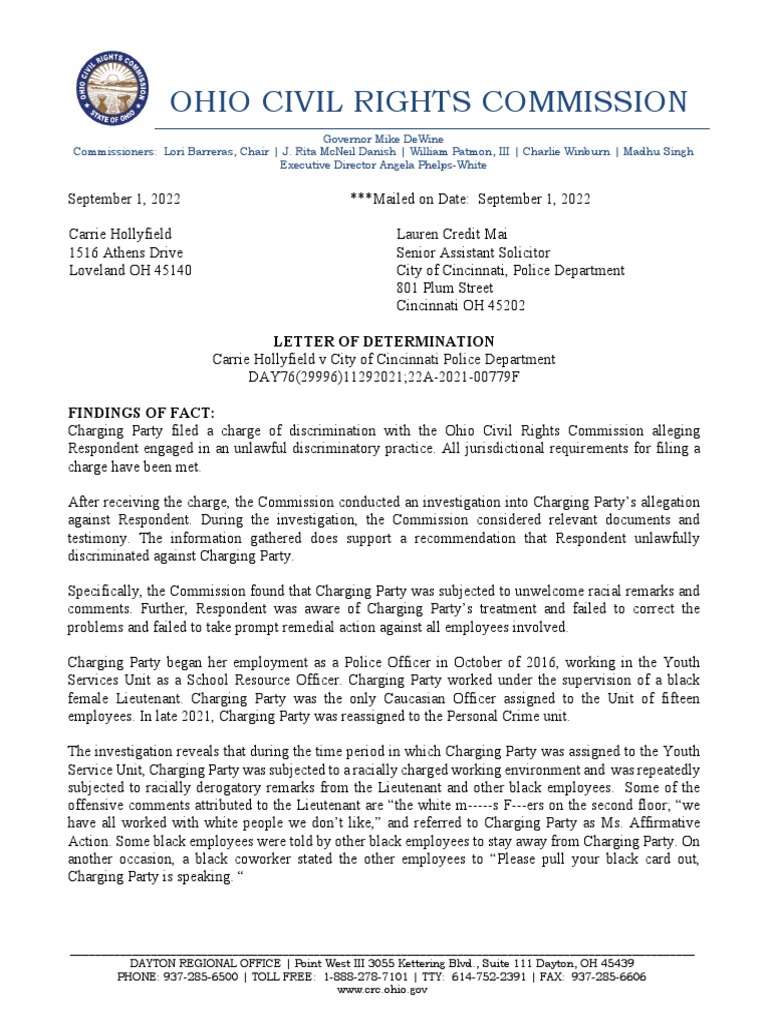 Ohio Civil Rights Commission Letter of Determination | PDF | Lawsuit ...