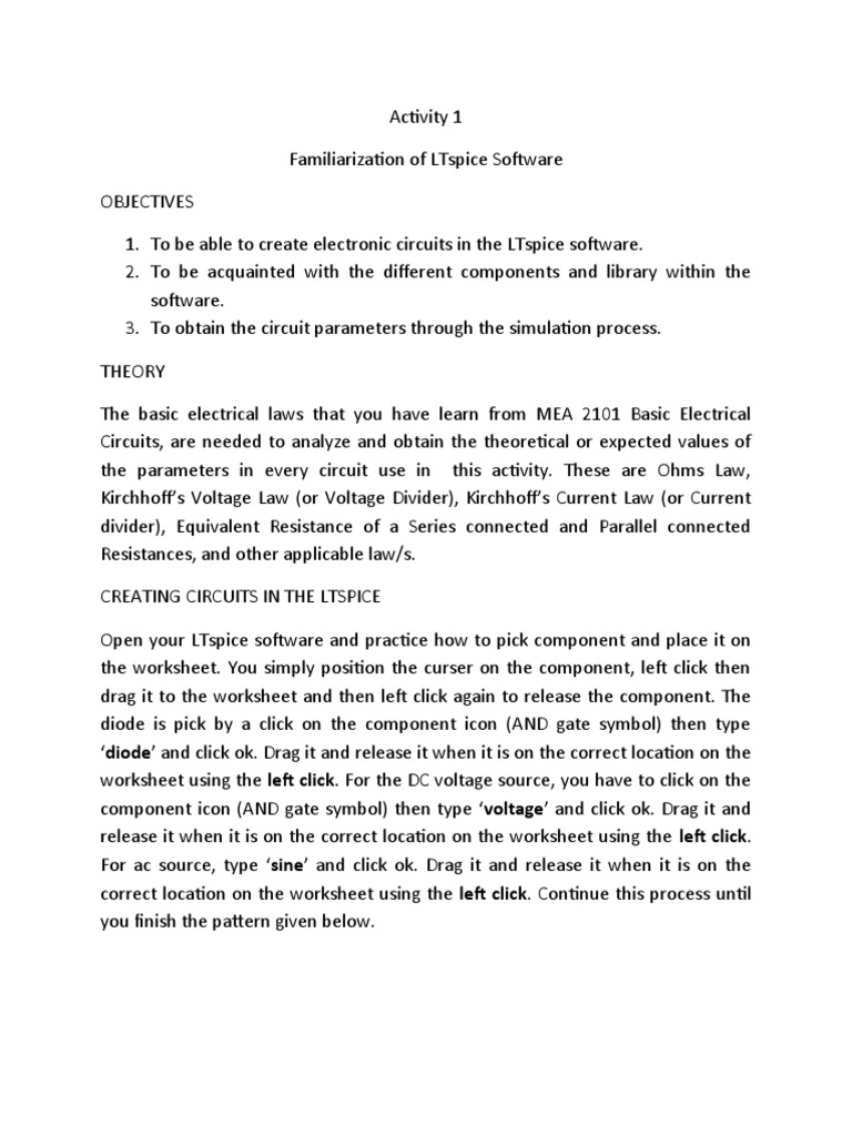 Activity 1 - LTspice Familiarization | PDF
