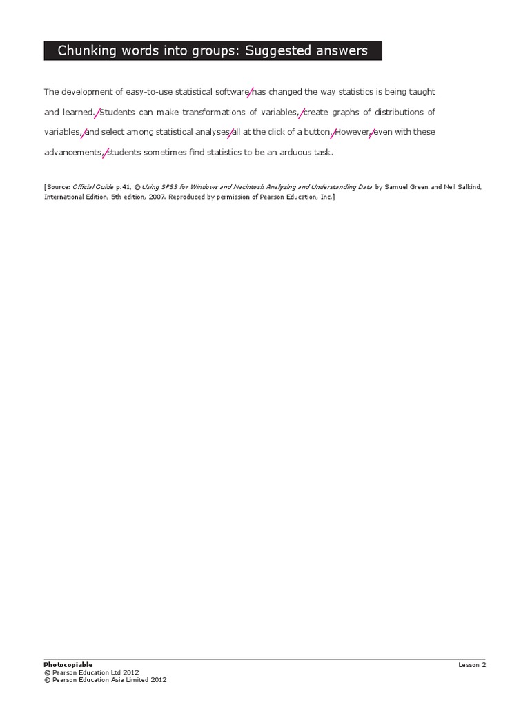Chunking Words Into Groups Suggested Answers | PDF