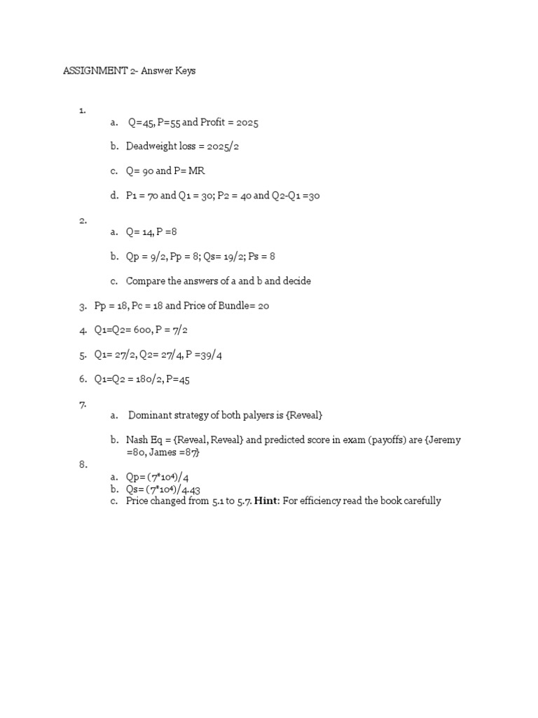 Assignment 2 Answer Keys Explained | PDF