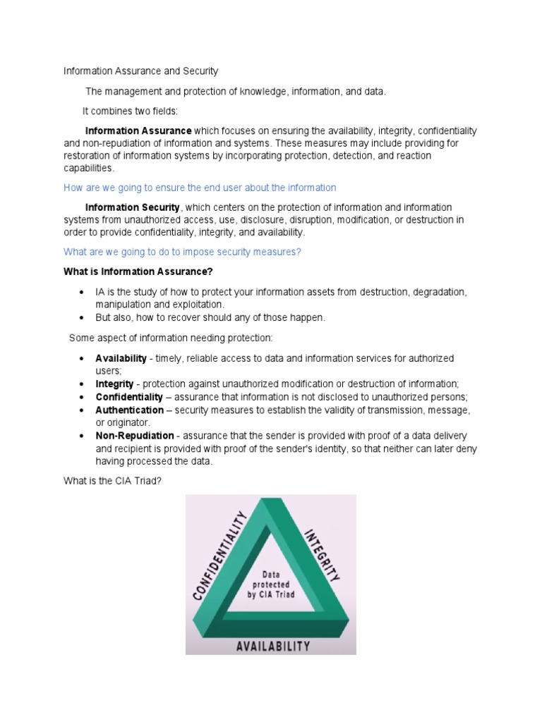 (Notes) 01 Information Assurance Vs Information Security | PDF