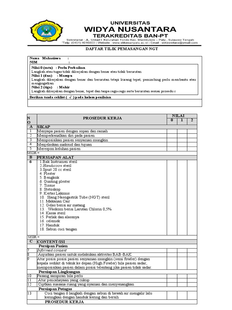 Daftil Pemasangan NGT Dan Aff Fix | PDF