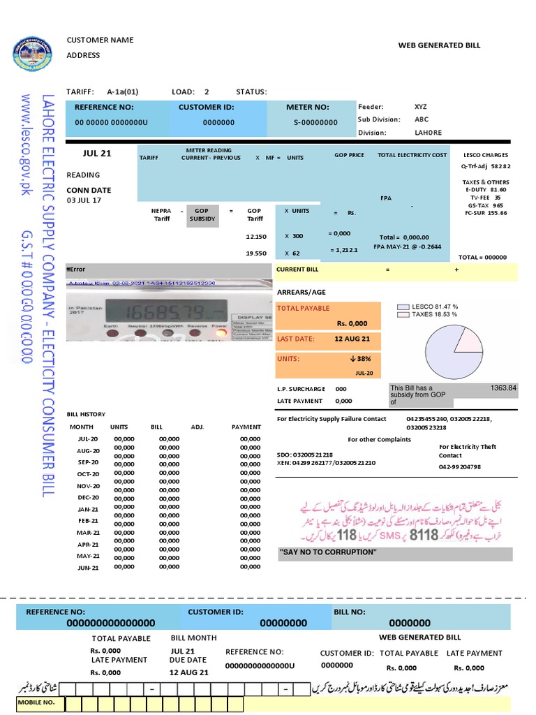Lahore Electricity Bill Specimen | PDF | Economies | Payments