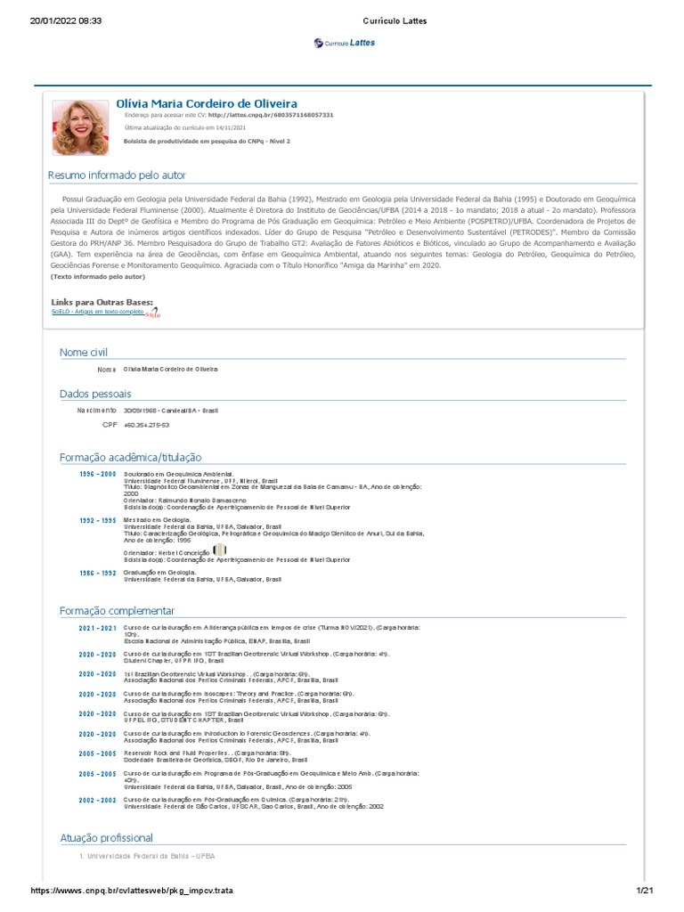 Currículo Lattes-Resumido-Olivia | PDF | Pós-graduação | Engenharia