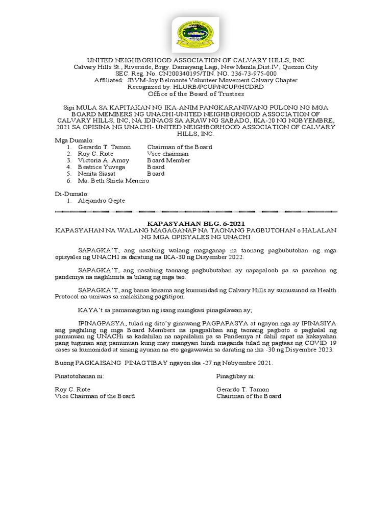 Kapasyahan BLG - 6 2021 | PDF