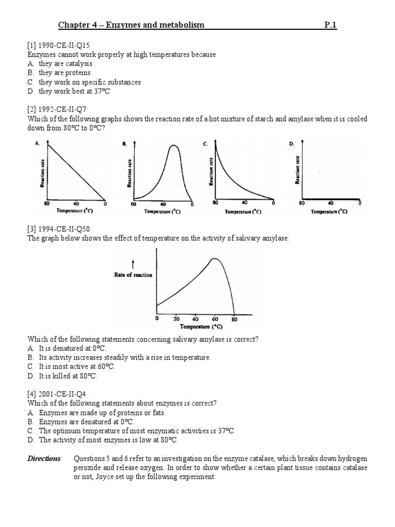 Ch4 MC | PDF | Enzyme | Catalase