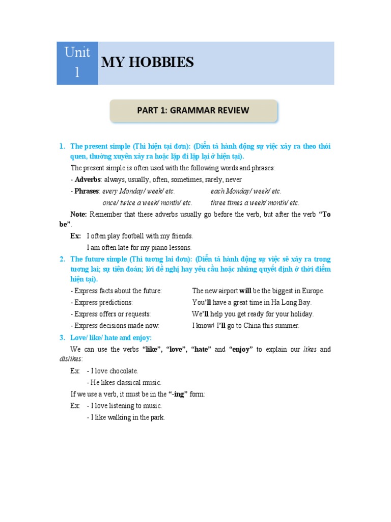 Grammar and Hobbies | PDF | Pet | Lunch