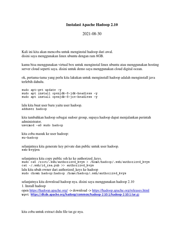 Instalasi Apache Hadoop 2.10 | PDF