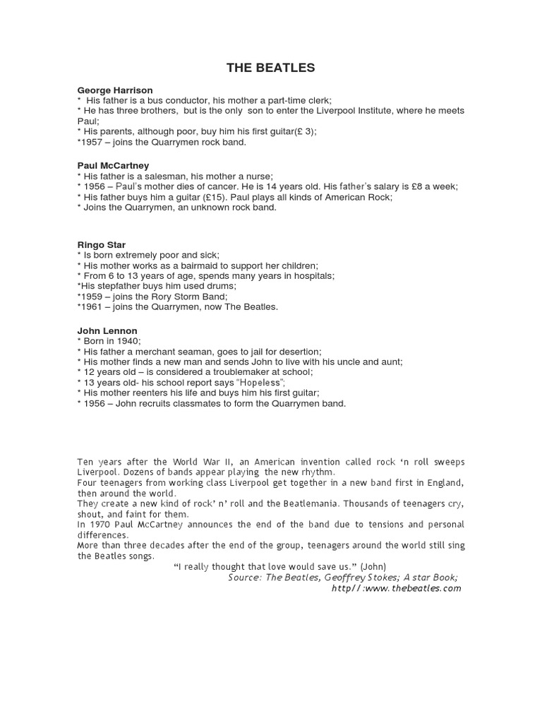 atividade beatles | PDF | Rock Music | British Rock Music