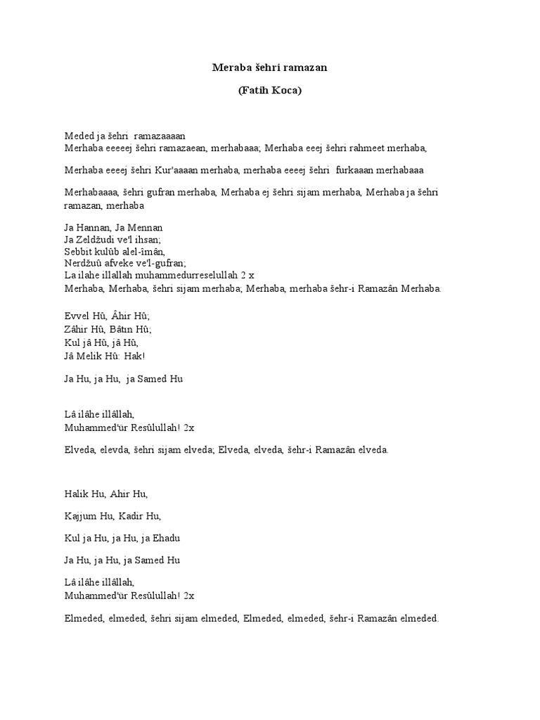 Ilahija - Meraba Šehri Ramazan - Turska | PDF