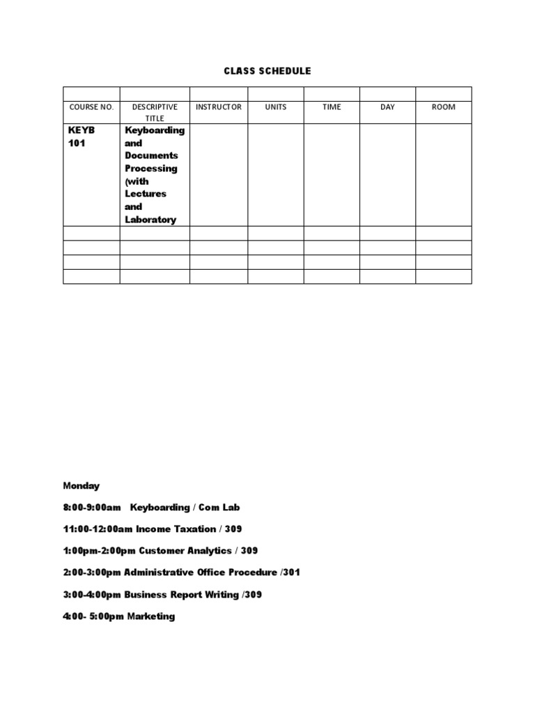 Class Schedule Final | PDF