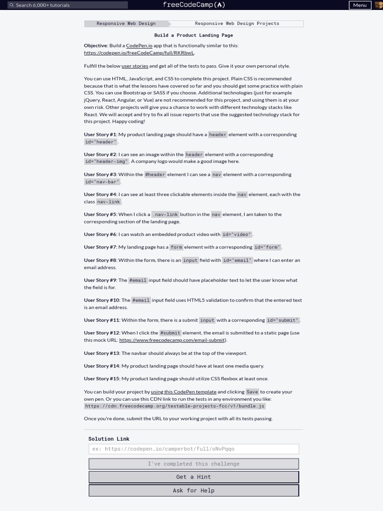 Responsive Web Design Projects - Build A Product Landing Page - Learn | PDF | Web Design | World ...