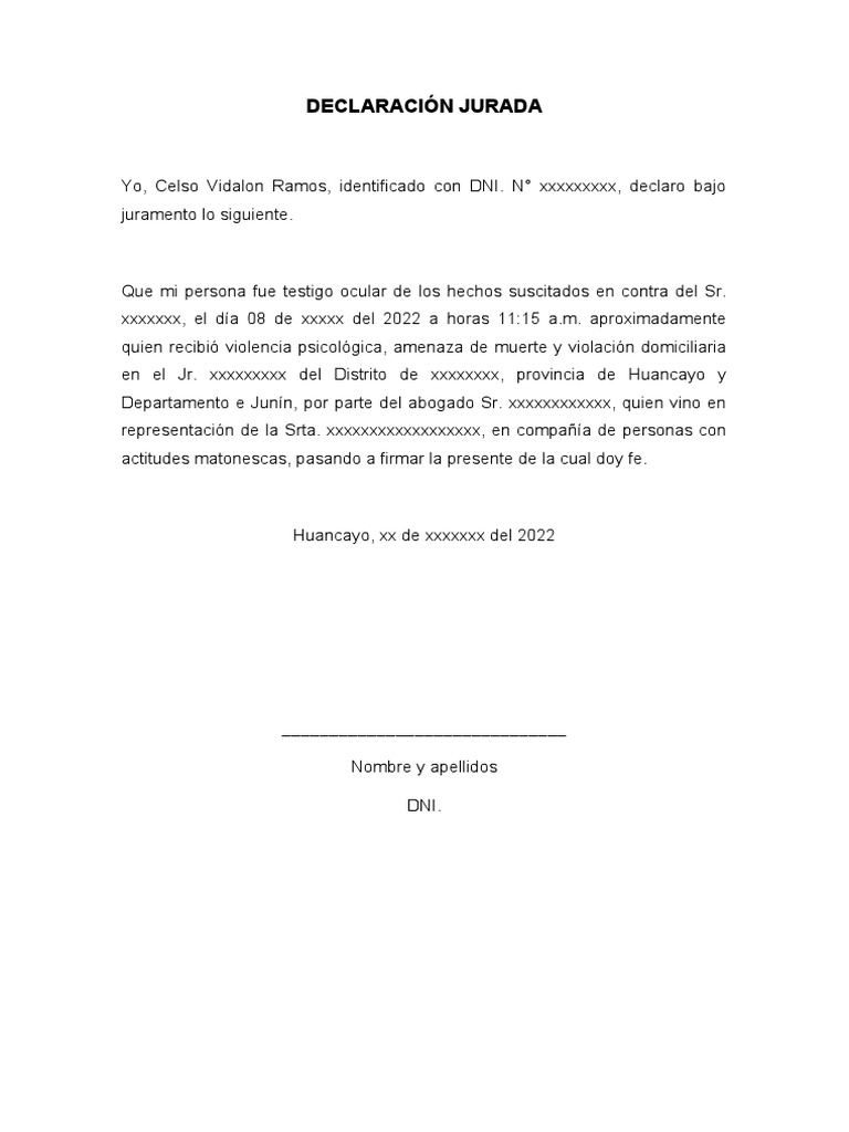 Modelo Declaración Jurada Garantía | PDF