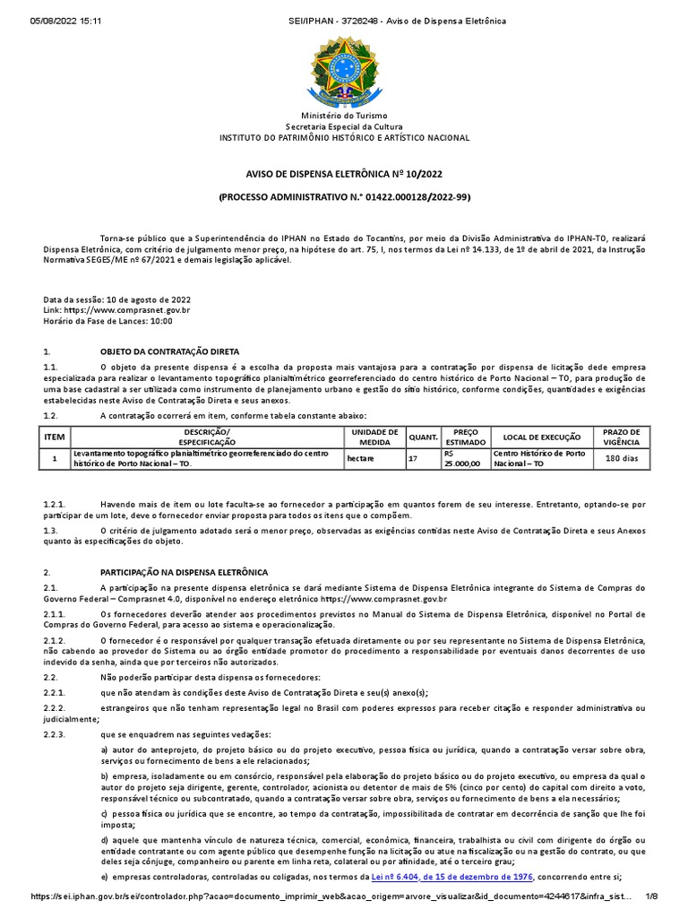 Dispensa Eletronica N 10 - 2022 - Anexo I, II, III, IV | PDF ...