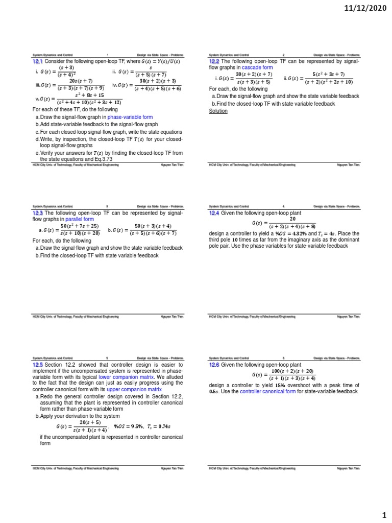 Ch.12 Design Via State Space - Assignment | Download Free PDF | Control Theory | Applied Mathematics