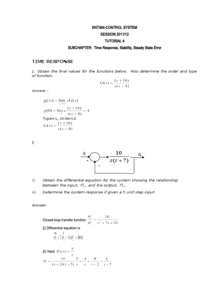 Control System Time Response & Stability | PDF | Laplace Transform ...