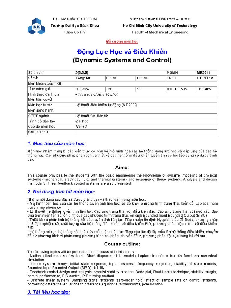 ME3011 - Dong Luc Hoc Dieu Khien - 3TC - Web | PDF