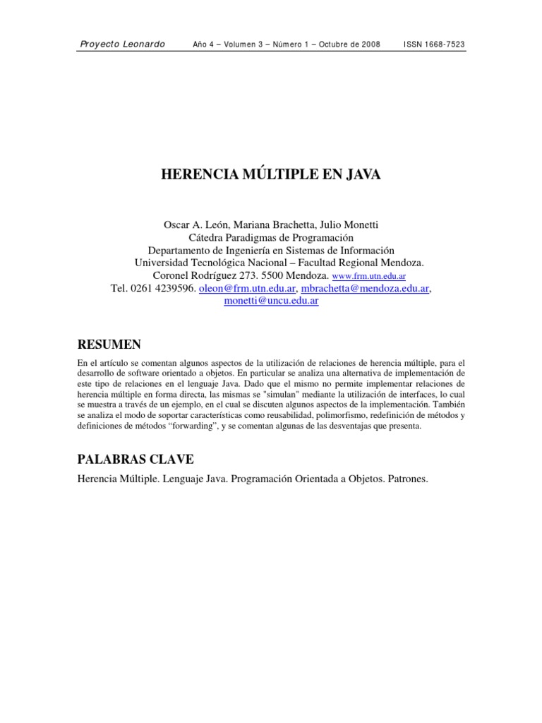 A1 V3 N1 2 Herencia Multiple en Java | Download grátis PDF | Herencia ...
