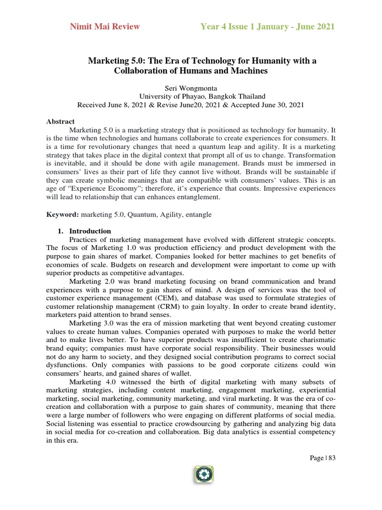 Marketing 5.0 The Era of Technology For Humanity With A Collaboration of Humans and Machines ...